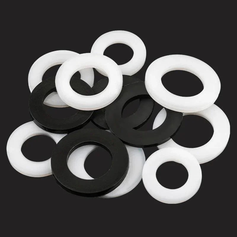 Nylon Flat Washer Set – M2 to M24, 0.5–3mm – Black & White – Beeplastic